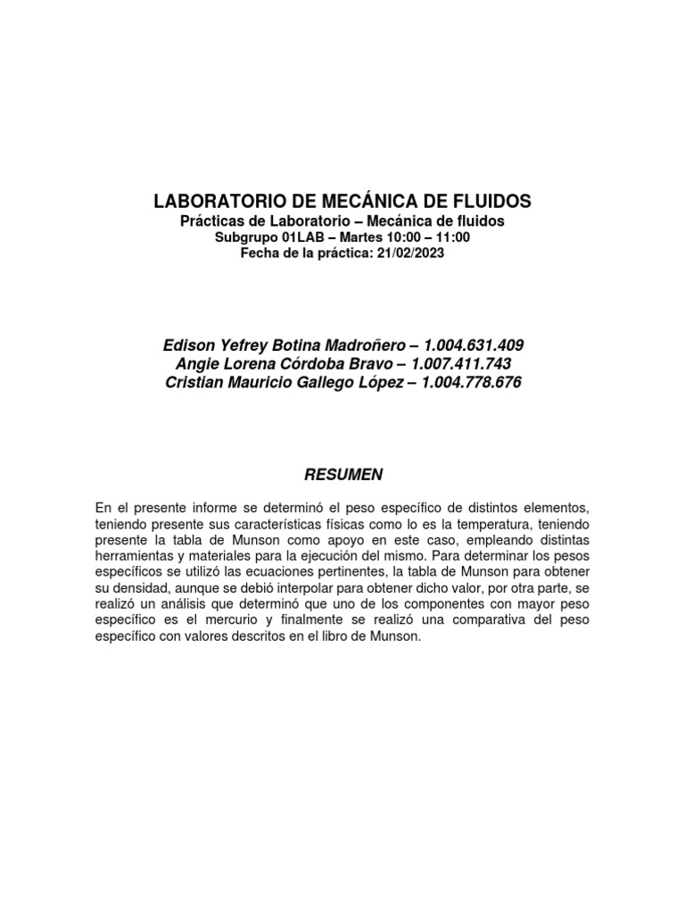 Informe De Laboratorio 1 Pdf Densidad Viscosidad