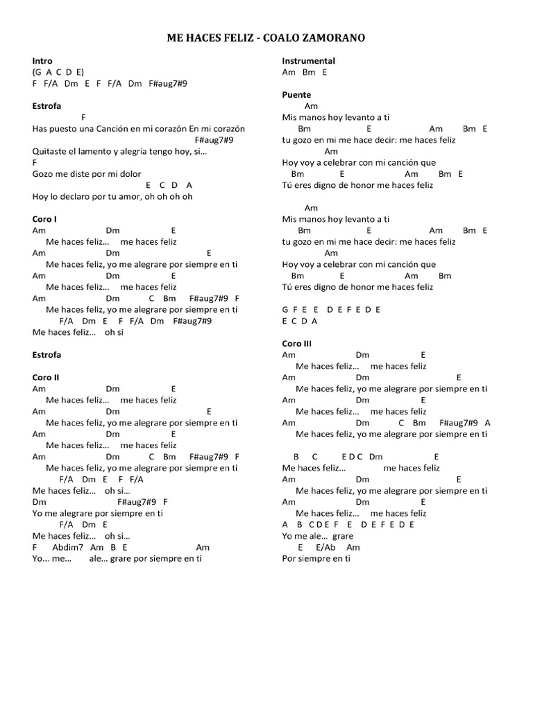 Me Haces Feliz - Coalo Zamorano | PDF