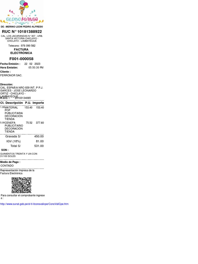 Factura Electrónica Ferronor Chiclayo | PDF