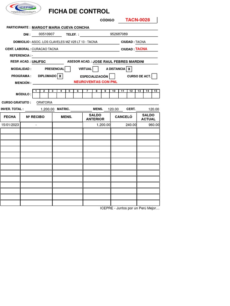 Ficha Control Tacn-0028 | PDF