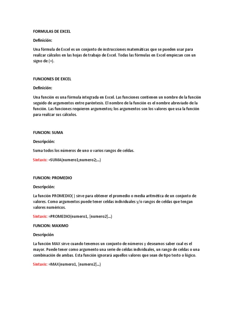 Formulas De Excel Pdf