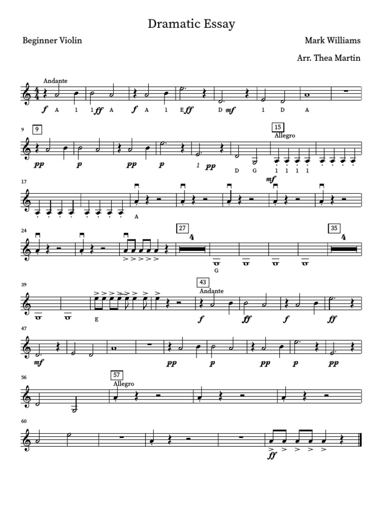 Dramatic Essay: Mark Williams Arr. Thea Martin Beginner Violin | PDF