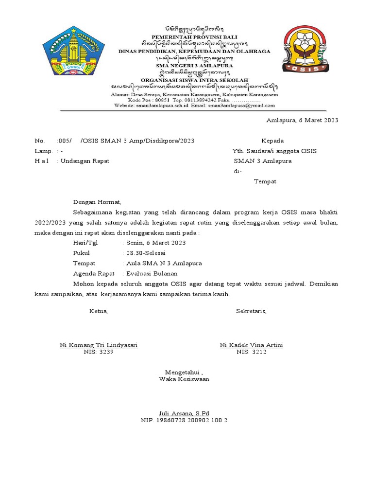 Surat Rapat Osis | PDF