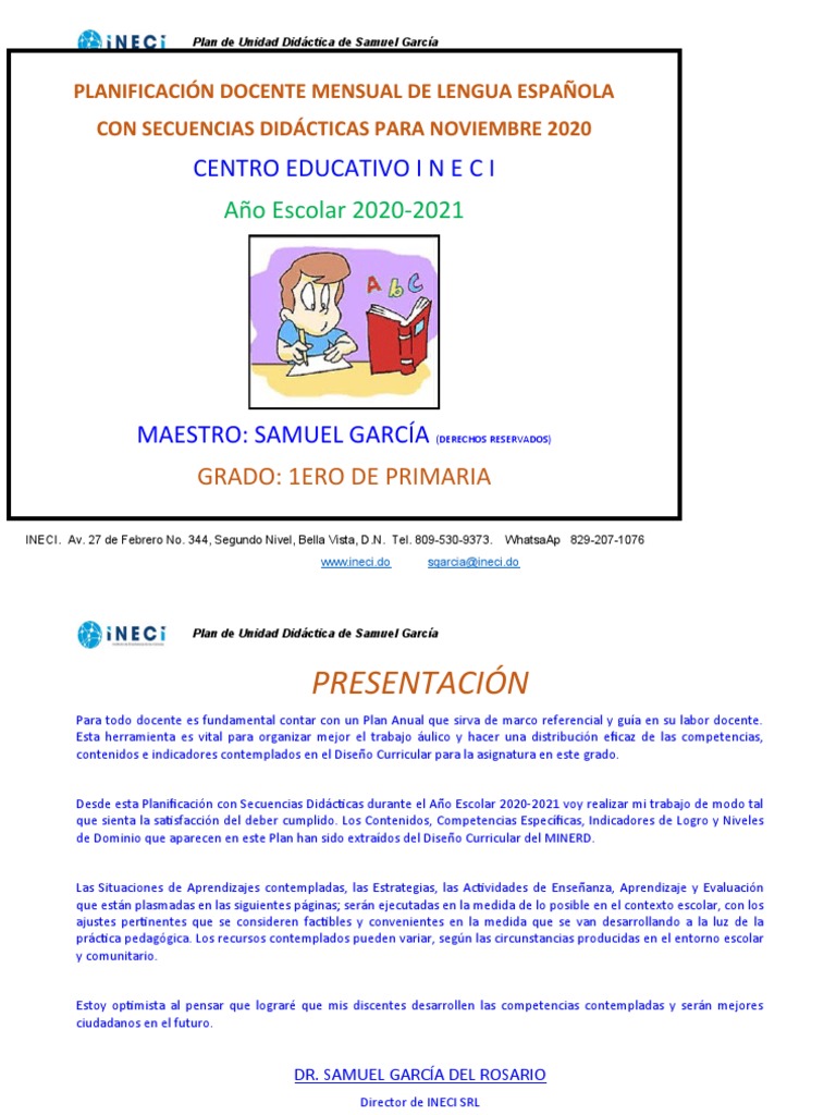 Planificación docente mensual de Lengua Española para primer grado con ...