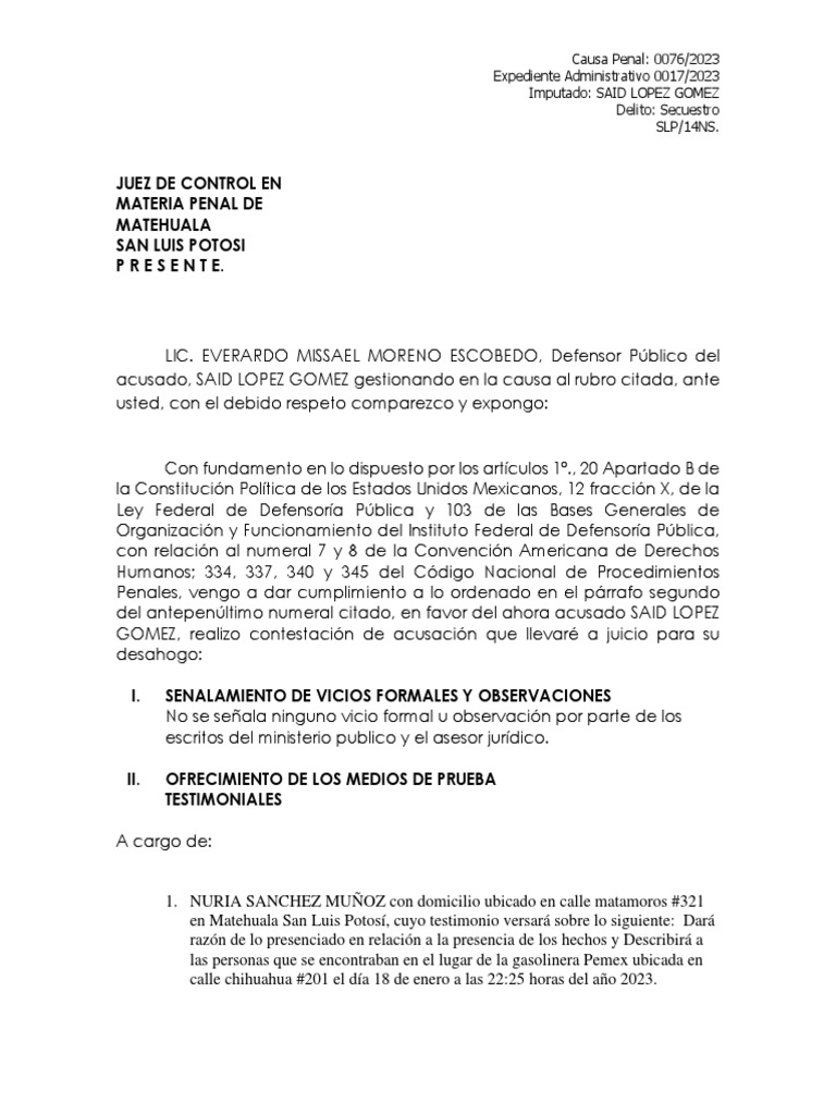 Contestacion de Acusacion. | PDF | Derecho penal | Principios éticos