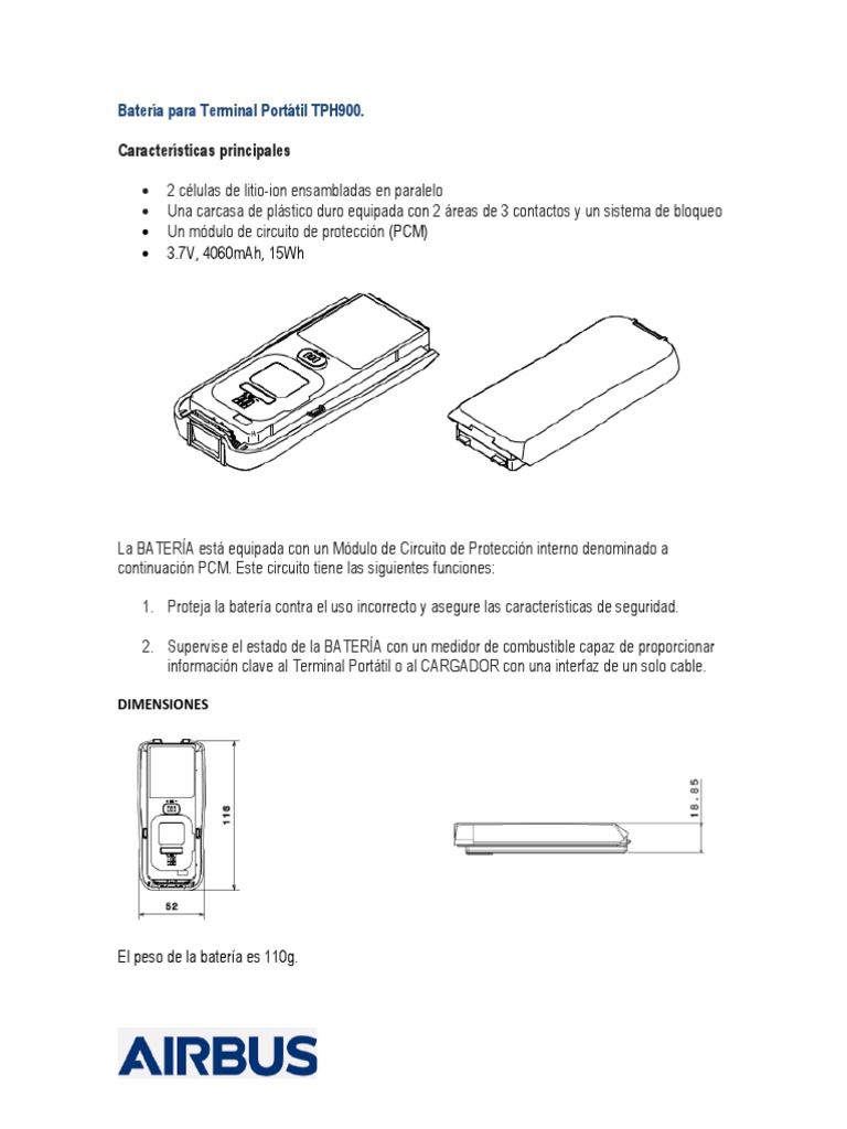 Batería TPH900: Especificaciones y Seguridad | PDF | Negocios