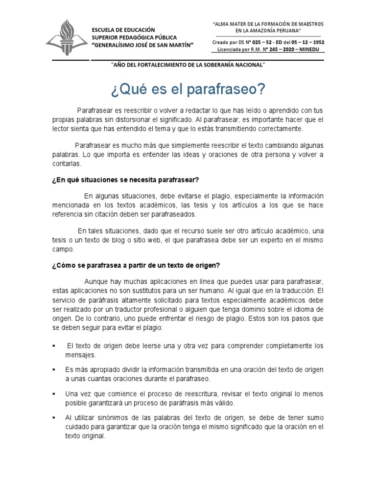 Qué Es El Parafraseo | PDF | Traducciones | Ciencia cognitiva