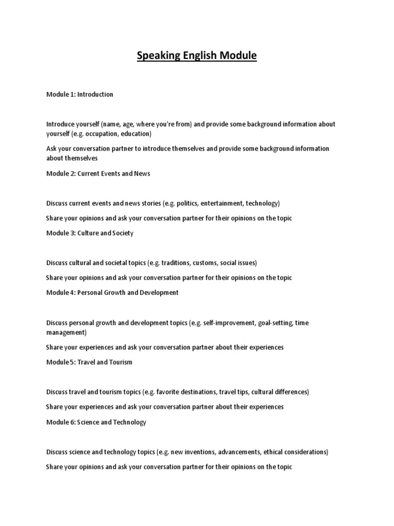 Speaking English Module | PDF