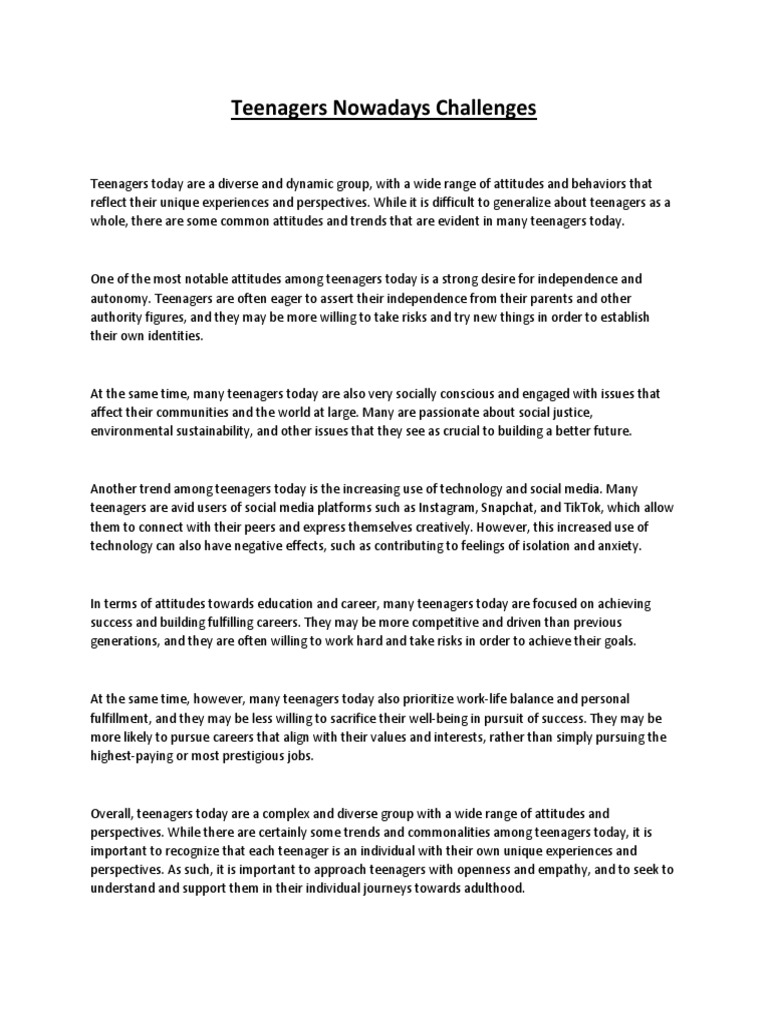 Challenges Faced by Teenagers Today | PDF