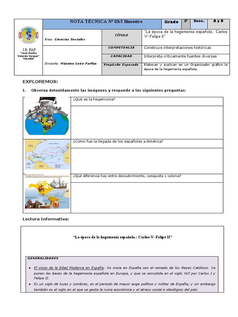 NOTA TÉCNICA #03/I Bimestre: Exploremos | PDF | España | Imperio español