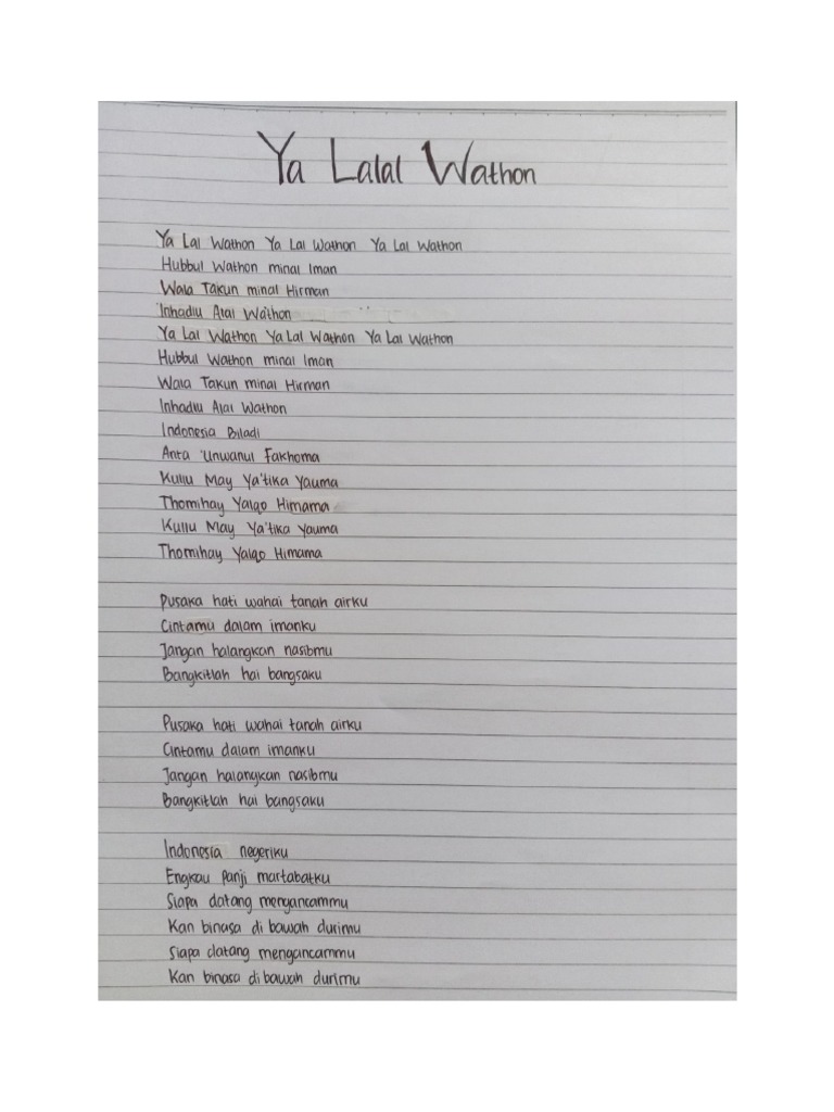 Lirik Lagu Yalal Wathon | PDF