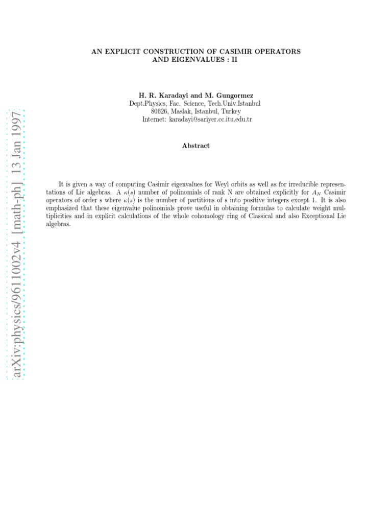 An Explicit Construction of Casimir Operators | PDF | Mathematics | Algebra