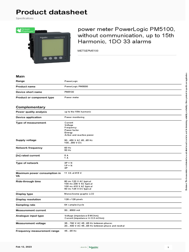 PowerLogic PM5000 Series - METSEPM5100 | PDF | Alternating Current | Ac Power
