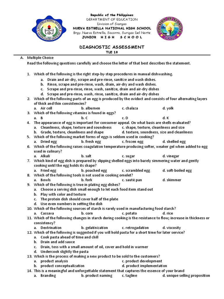 Diagnostic Test Tle 10 Download Free Pdf Cooking Meat