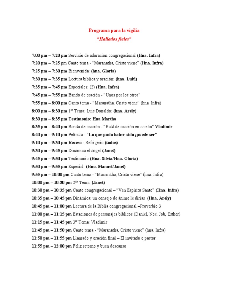 Programa para La Vigilia | PDF