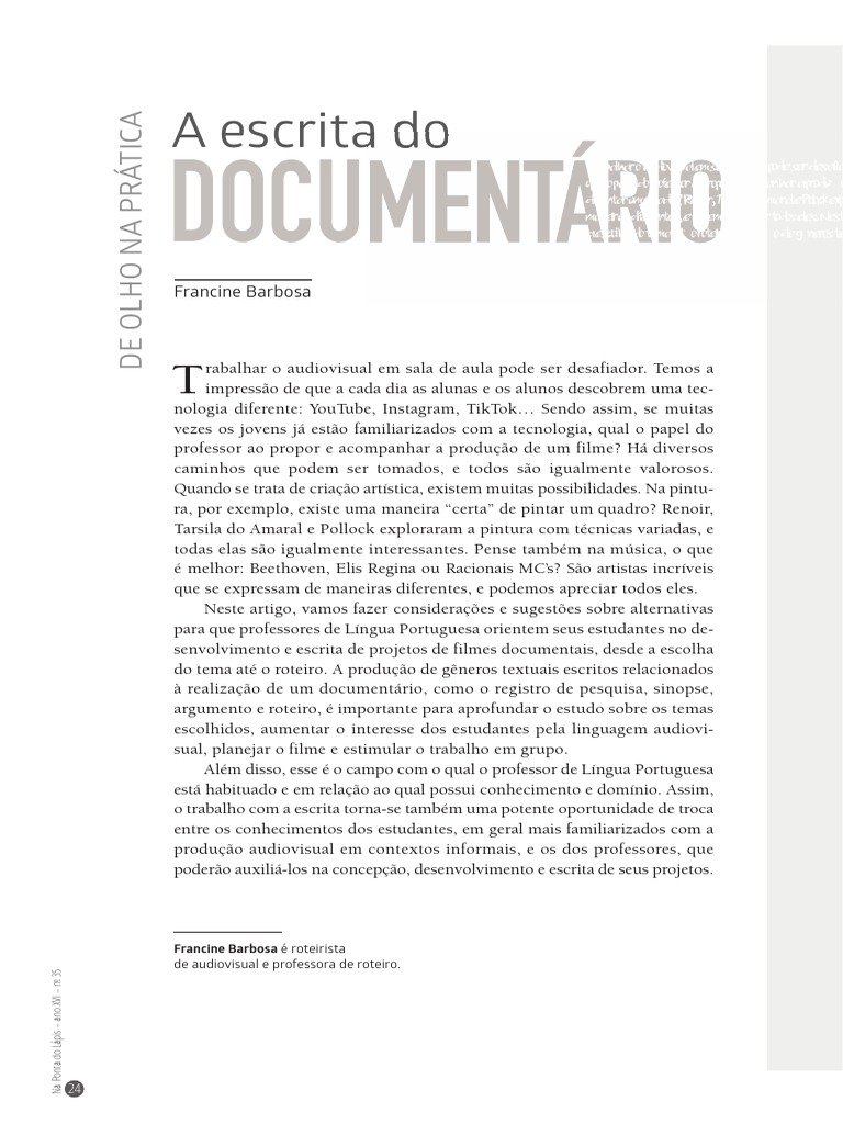 BARBOSA A Escrita Do Documentário | Download grátis PDF | Roteiro ...