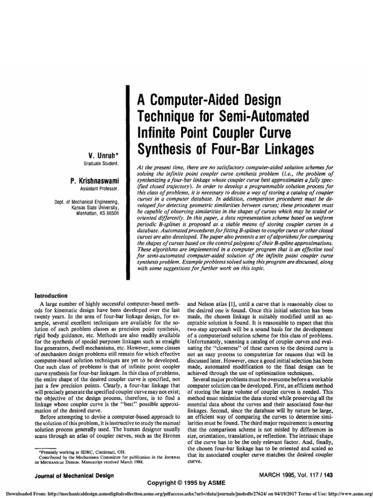 A CAD Technique For Coupler Curve Synthesis of 4 Bar Linkages ...