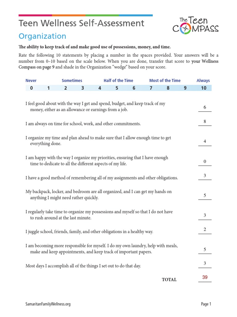 The Teen Compass Wellness Self-Assessment Worksheets | PDF | Emotions ...