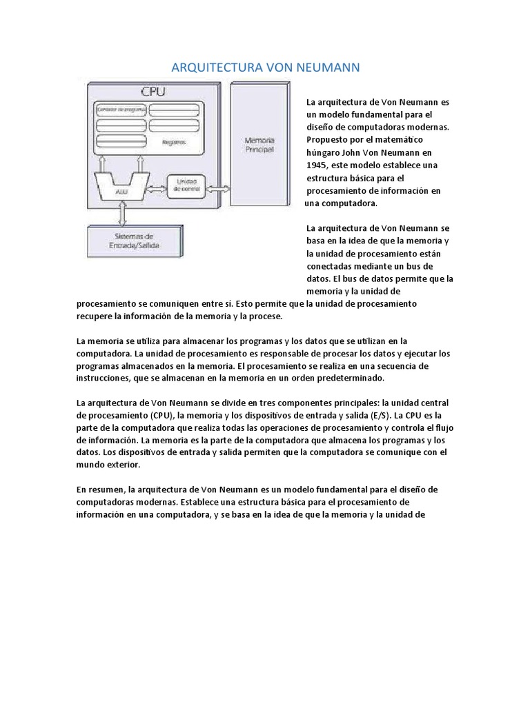 Arquitectura Von Neuman | PDF | Unidad Central de procesamiento ...