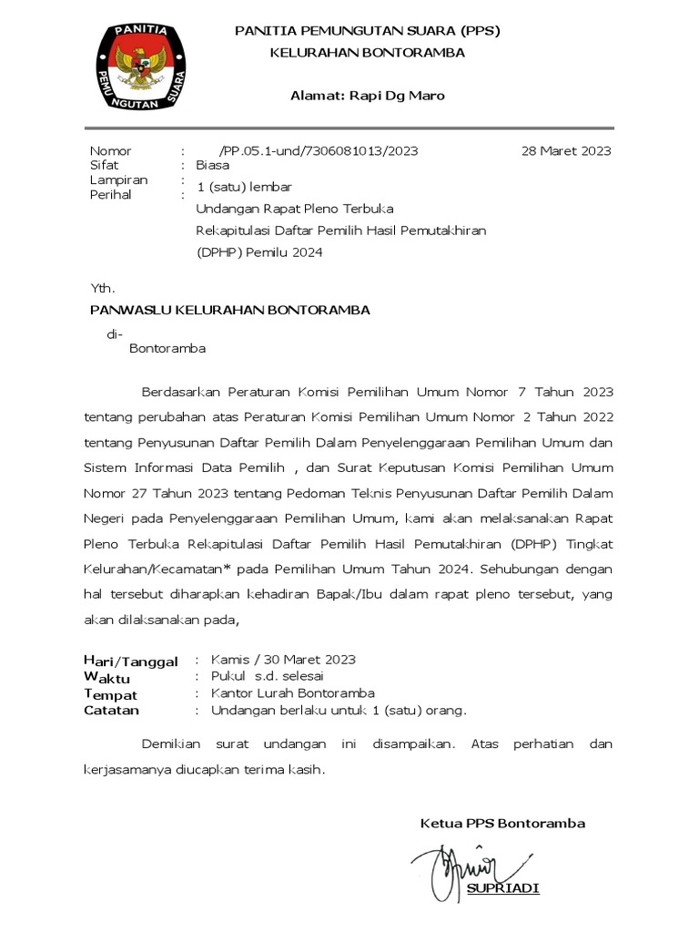 Draft Undangan DPHP PPS | PDF