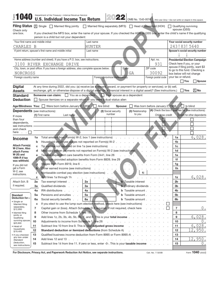 Preview Copy Do Not File: U.S. Individual Income Tax Return | PDF | Irs ...