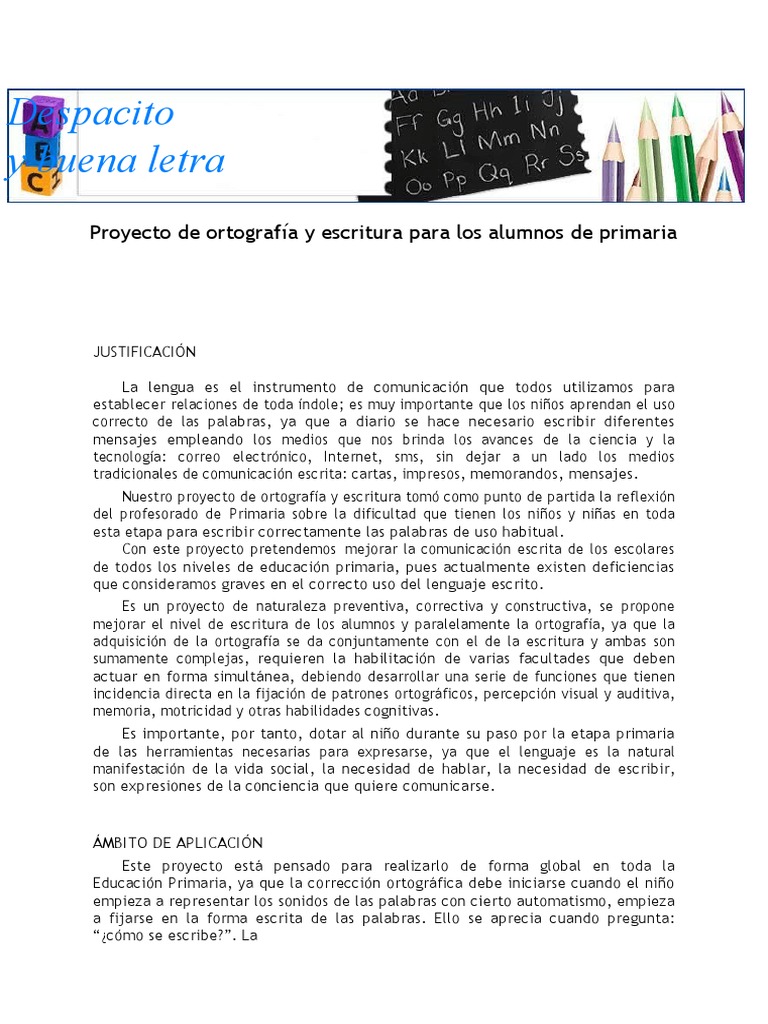 Proyecto de Ortografía-Y-Escritura | Descargar gratis PDF | Aprendizaje ...