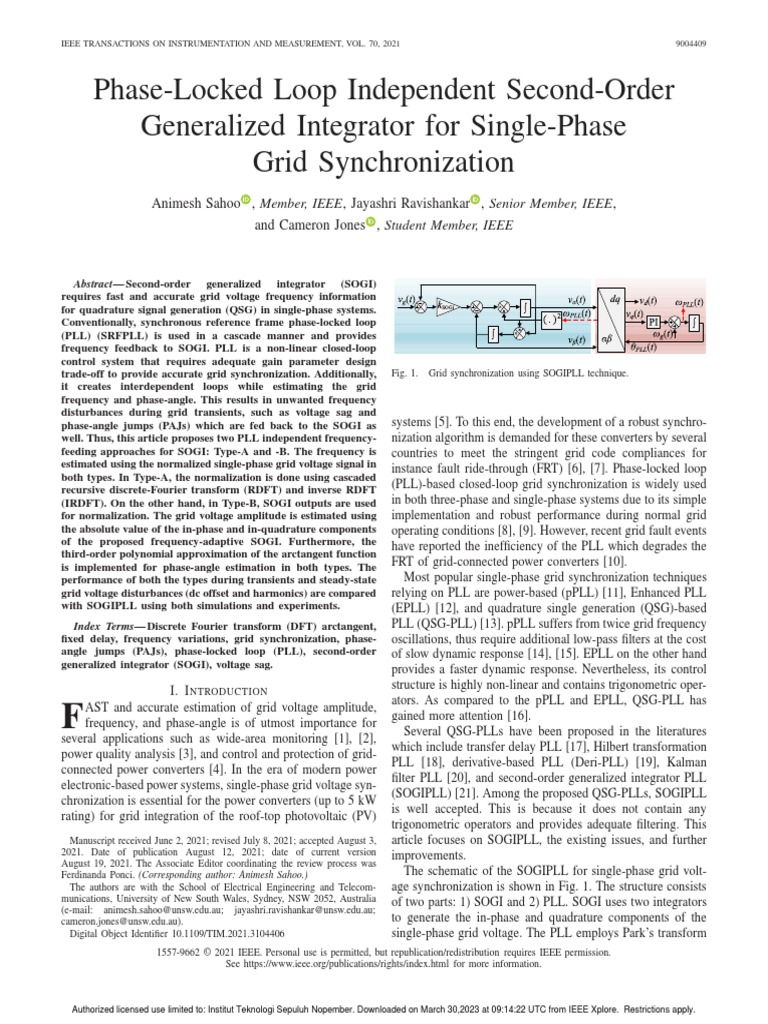 Phase-Locked Loop Independent Second-Order Generalized Integrator For Single-Phase Grid ...