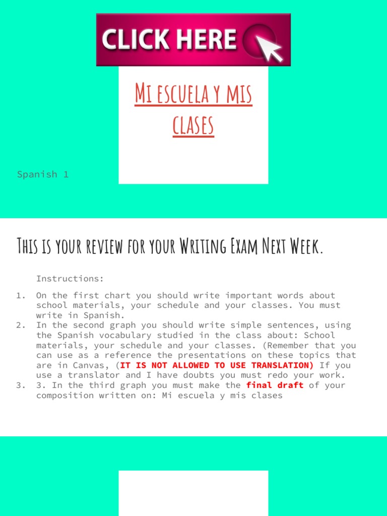 Mi Escuela y Mis Clases: Spanish 1 | PDF