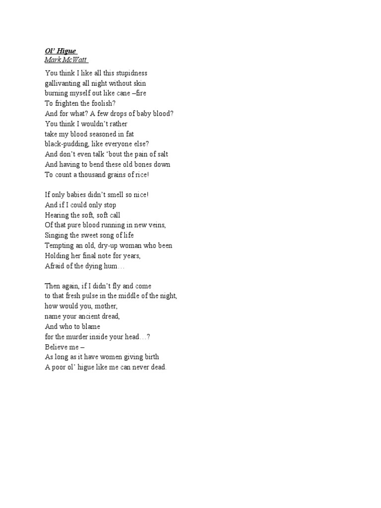 Analysis of "Ol' Higue" by McWatt | PDF | Poetry