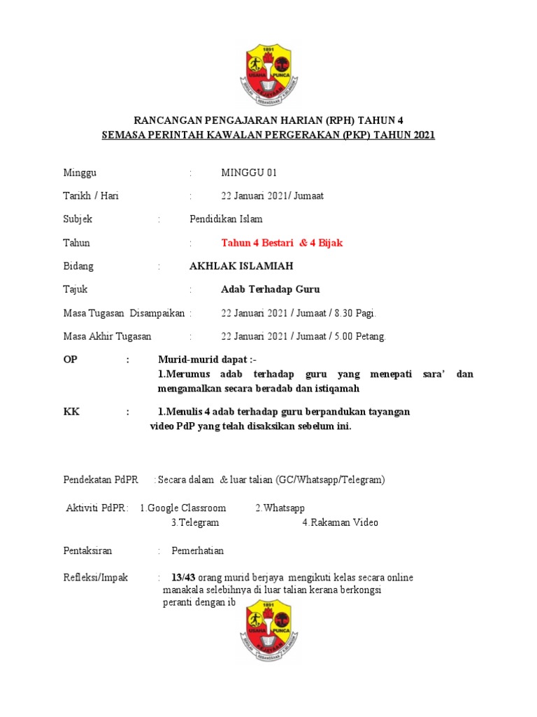 RPH Pendidikan Islam Tahun 4-6 PKP | PDF | Kesehatan Holistik