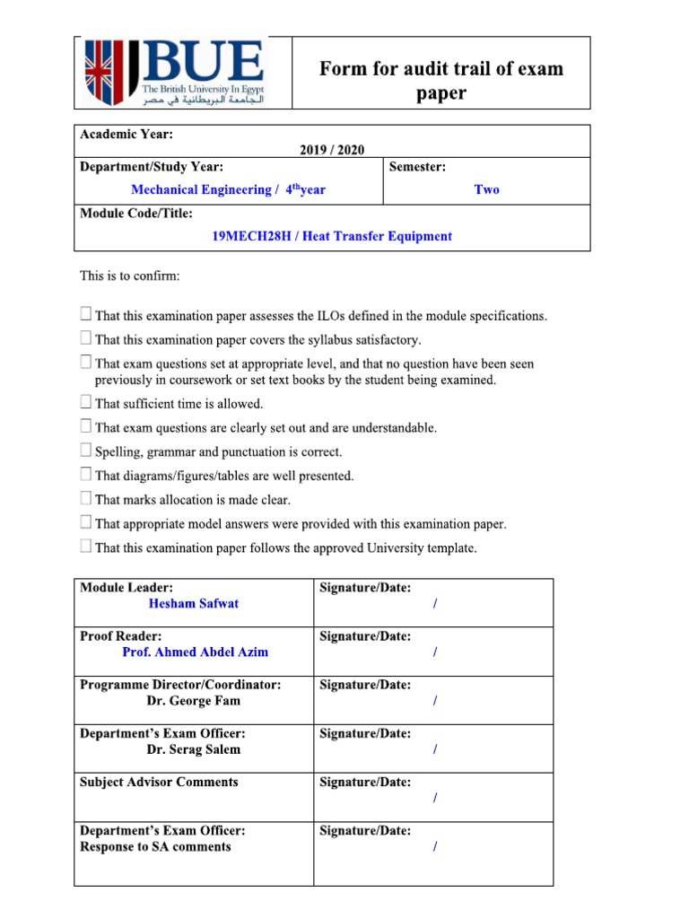 Final Exam - Year 4 - 19MECH28H - Heat Transfer-After Eee (Final 2020 ...