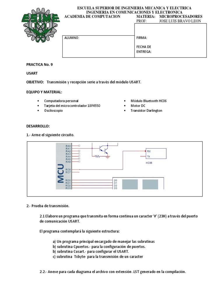 Practica No. 9 Usart OBJETIVO: Transmisión y Recepción Serie A Través ...