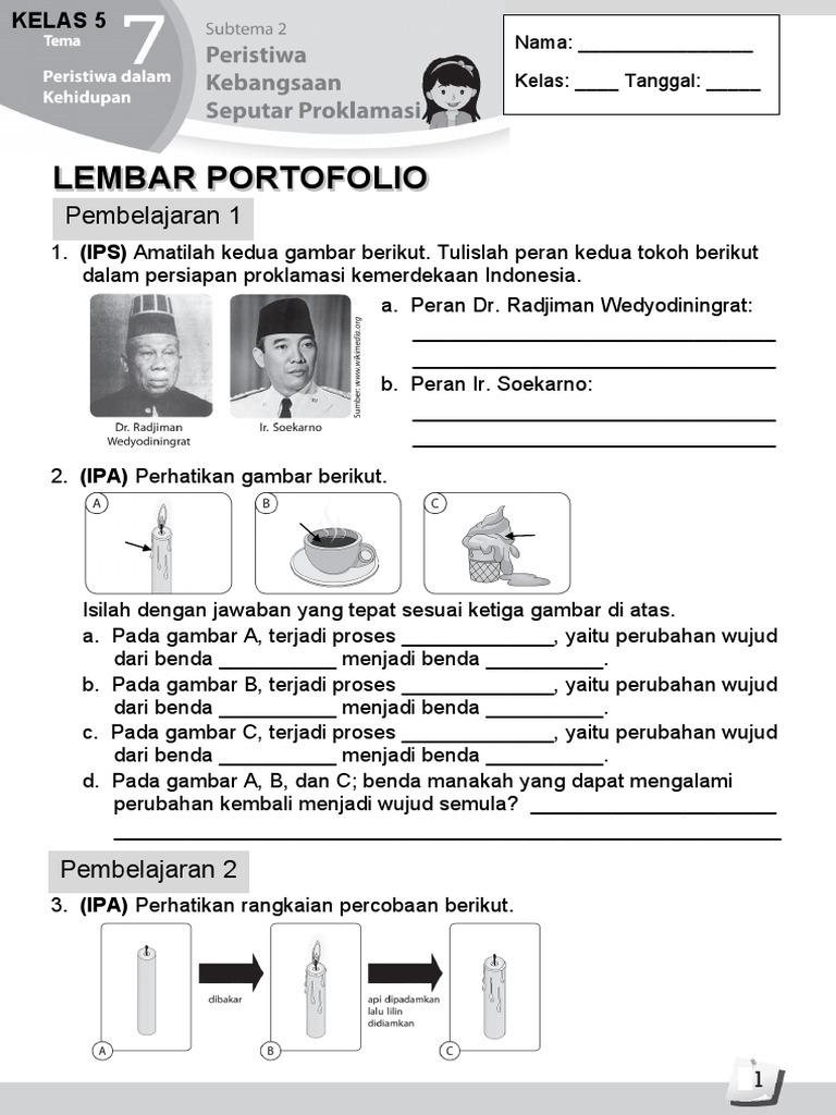 LEMBAR PORTOFOLIO BUPENA 5C Tema 7 Sub 2 | PDF | Game & Aktivitas | Seni & Disiplin Bahasa