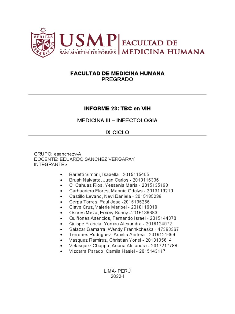 Informe 23 TBC en VIH | Descargar gratis PDF | Tuberculosis | VIH