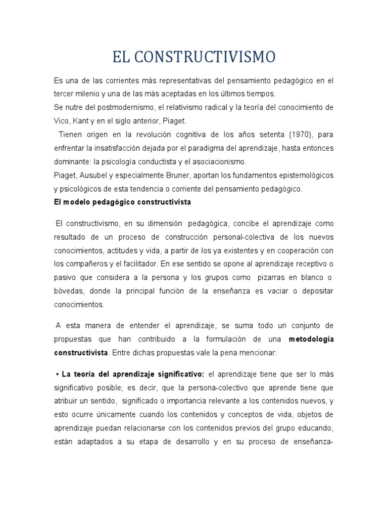 Introducción al Constructivismo Pedagógico | PDF | Aprendizaje ...