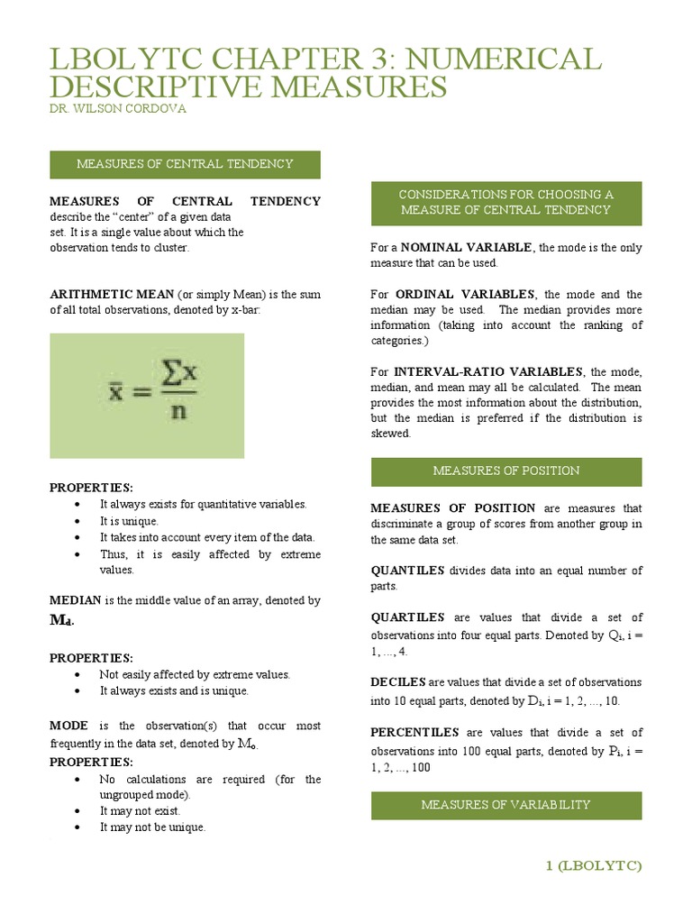 Lbolytc Chapter 3: Numerical Descriptive Measures | PDF | Variance | Skewness