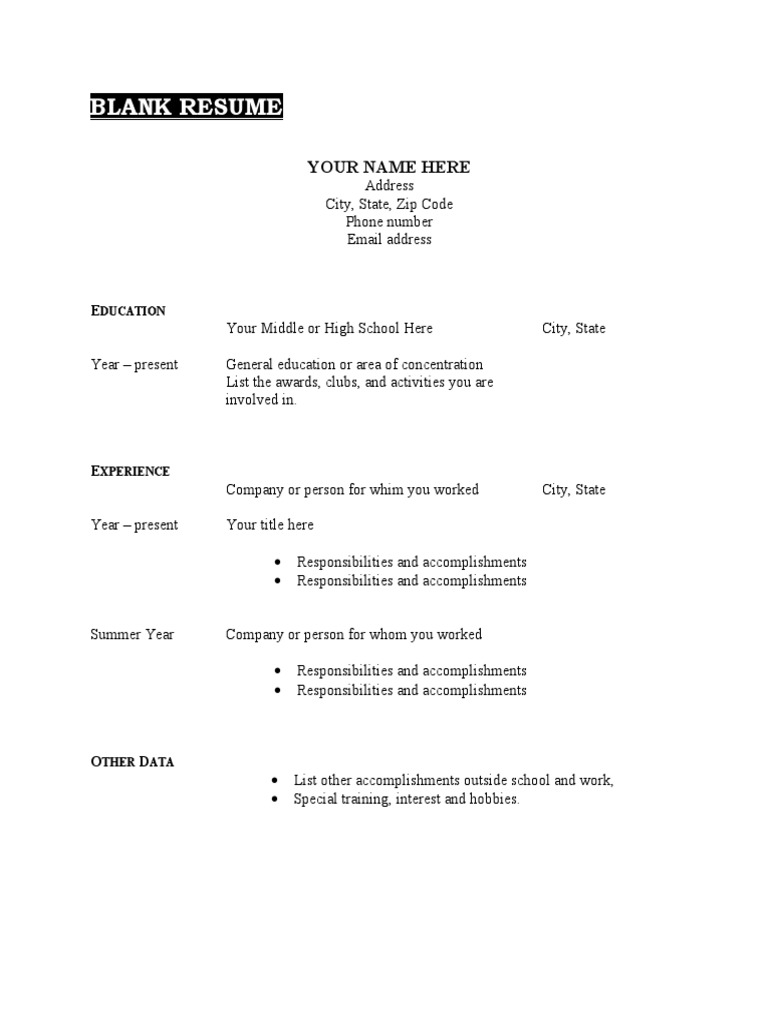 Blank Resume Format For Freshers | PDF | Career & Growth