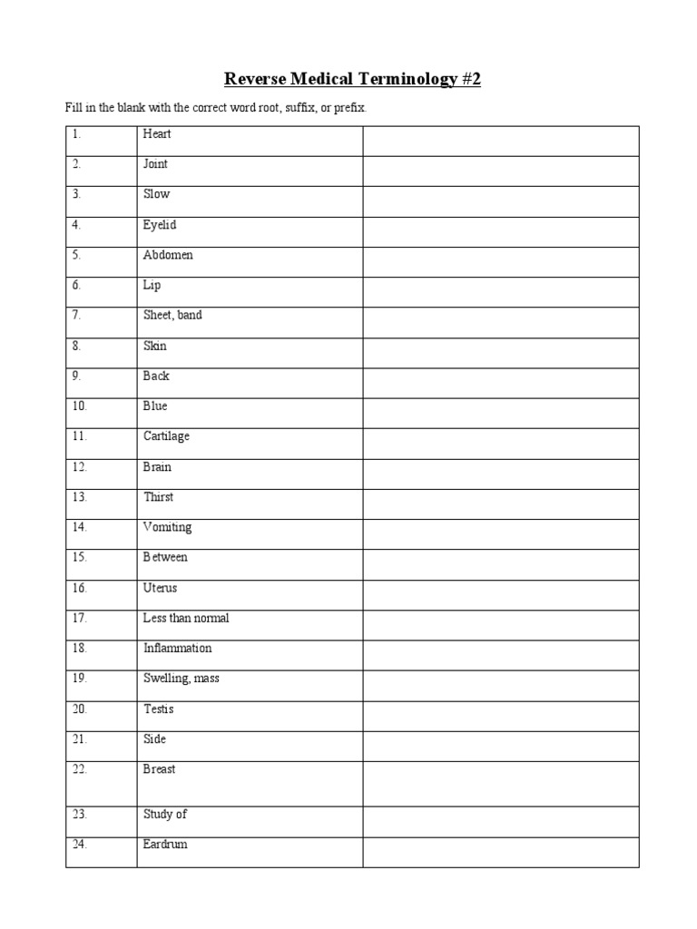 Reverse Medical Terminology #2 | PDF | Physiology | Animal Physiology