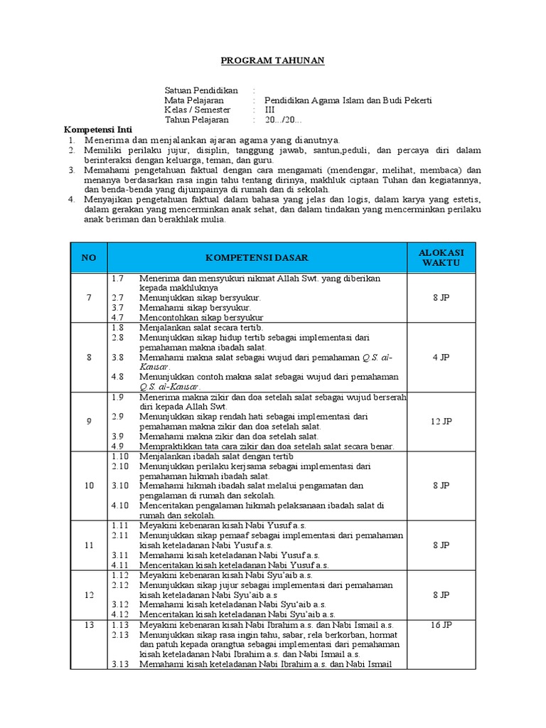 Prota PAI Kelas 3 Semester 2 | PDF | Agama & Spiritualitas