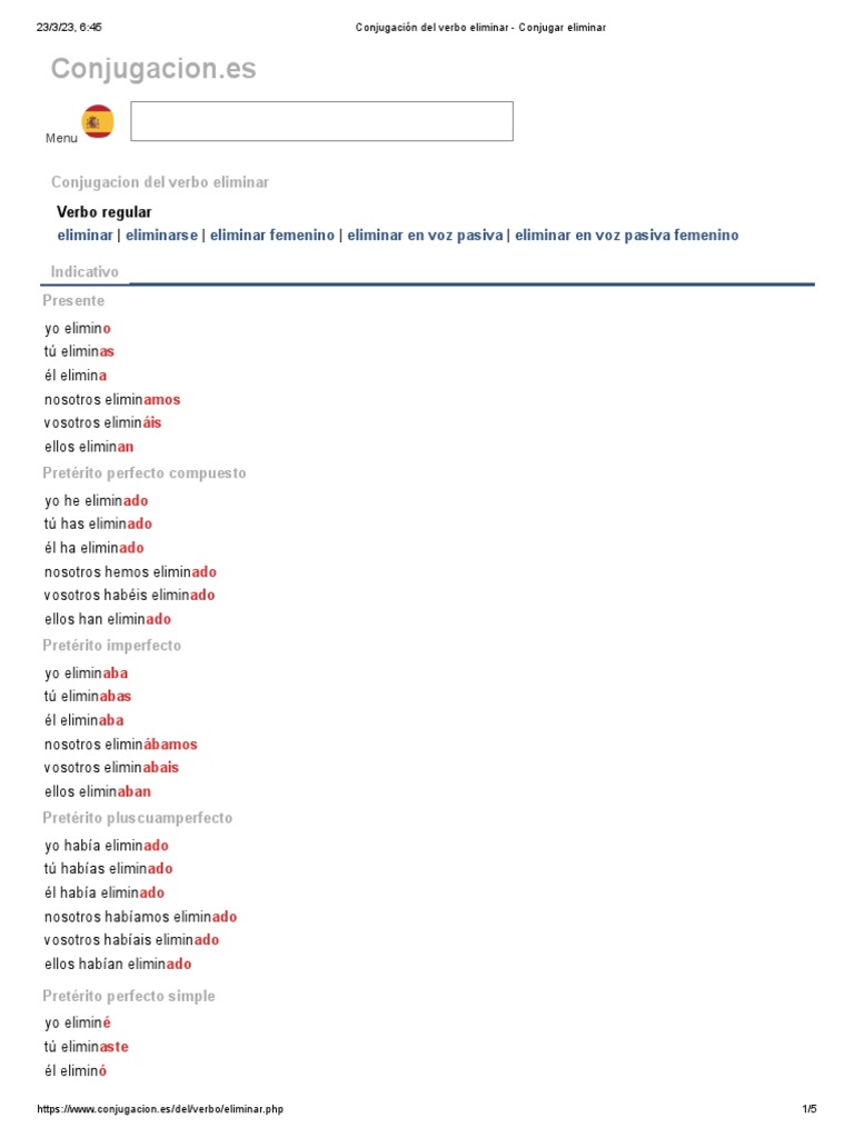 Conjugación Del Verbo Eliminar - Conjugar Eliminar | PDF | Sintaxis | Morfología