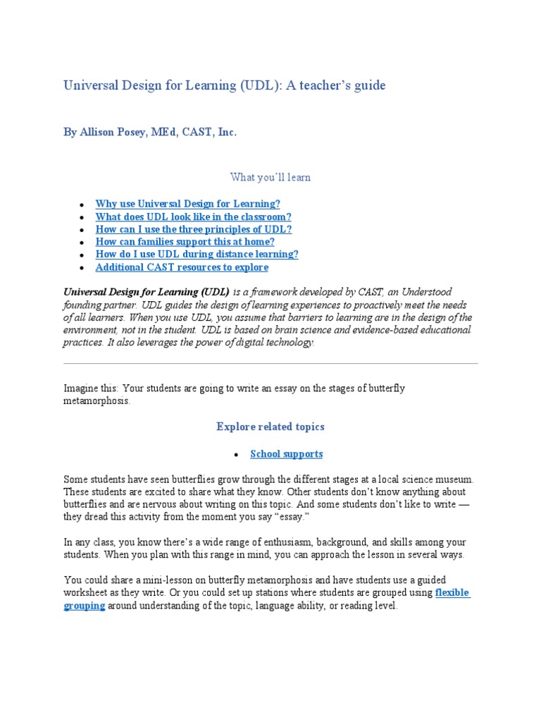 Universal Design For Learning (Udl) : A Teacher'S Guide: by Allison ...