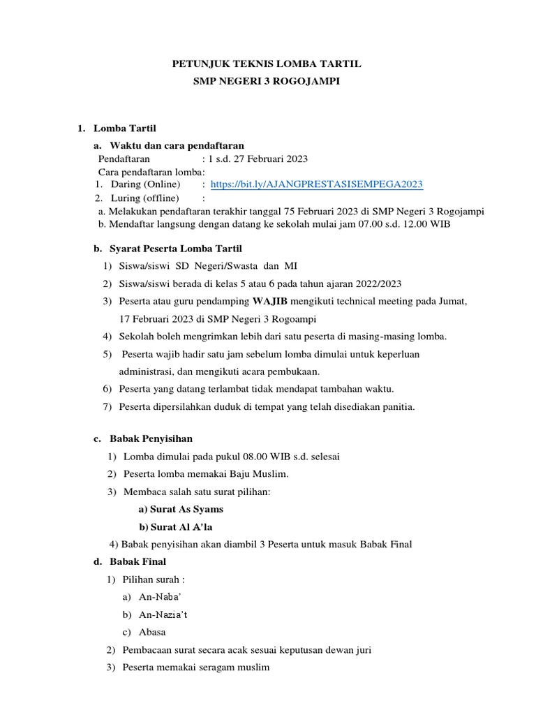 JUKNIS LOMBA TARTIL APS 2023 | PDF