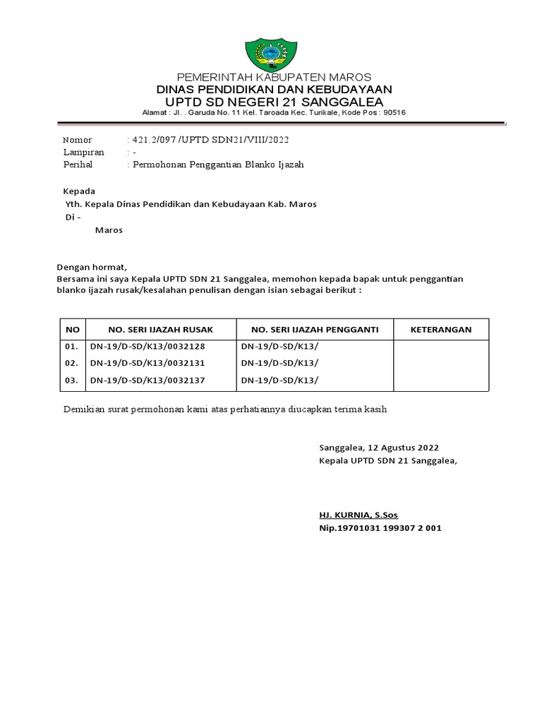 Surat Permohonan Penggantian Blanko Ijazah | PDF Surat Permohonan Penggantian Blanko Ijazah | PDF