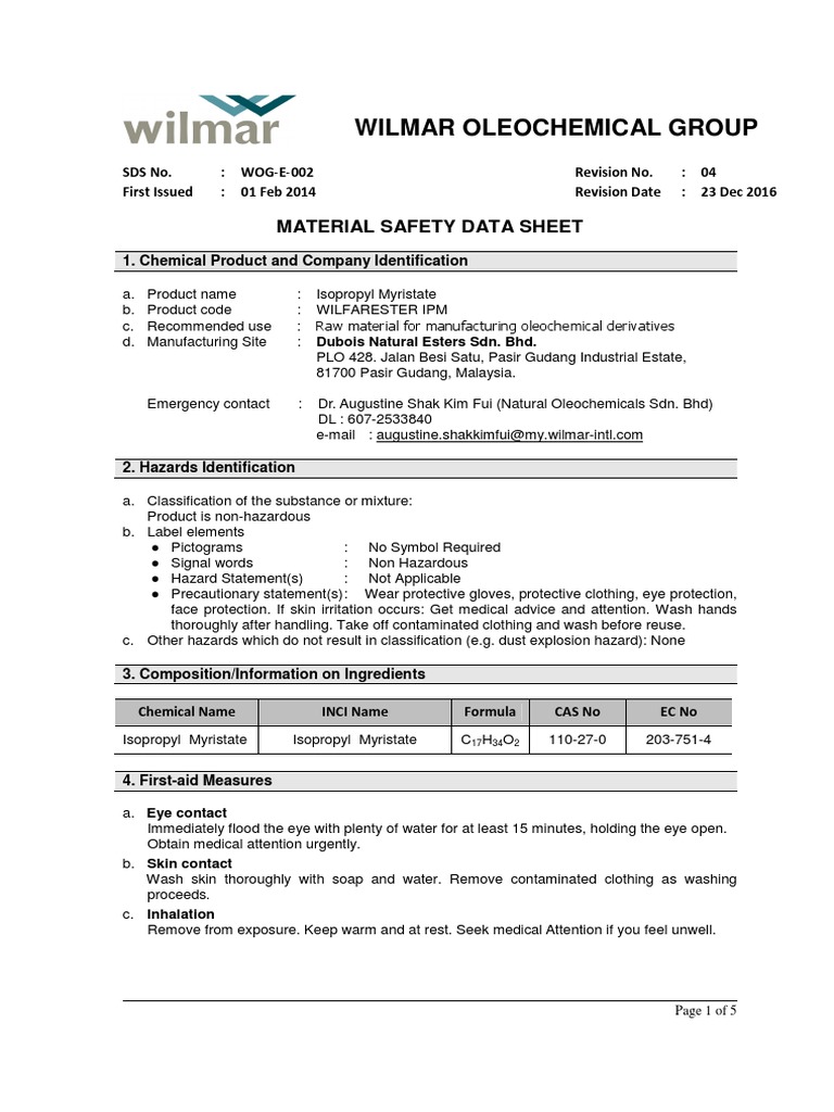 DNE - MSDS - (SDS) - WOG - E - 002 - IPM - Rev 04 | PDF | Personal Protective Equipment | Toxicity