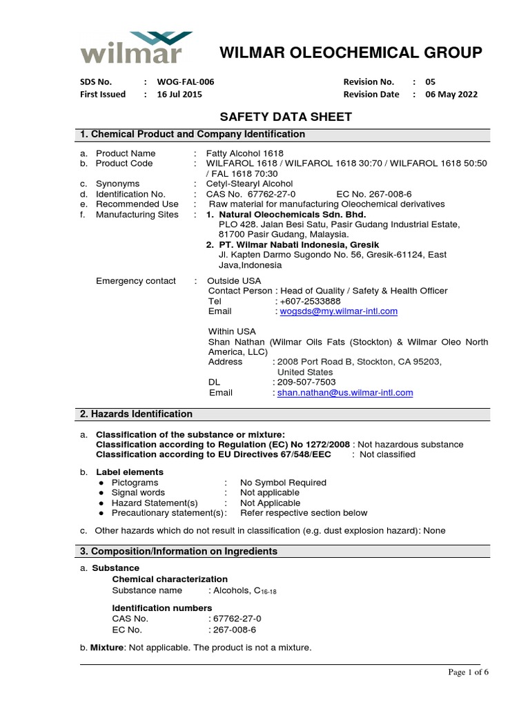 Msds Sds Wog Fal 006 C1618 Rev05 Pdf Toxicity Dangerous Goods