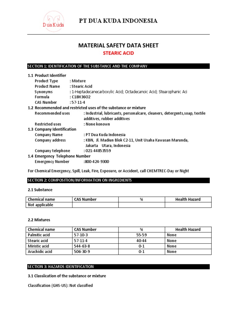 MSDS Stearic Acid New | PDF | Personal Protective Equipment | Chemical Substances