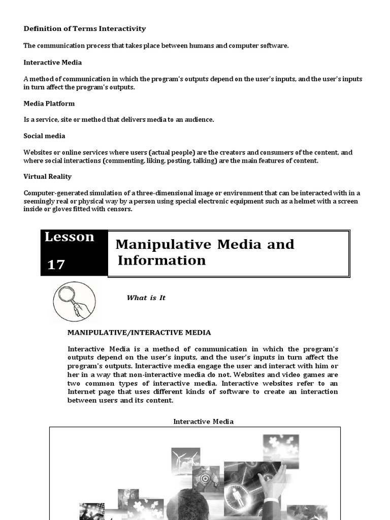 Lesson 17: Manipulative Media and Information | PDF | Interactive Media ...