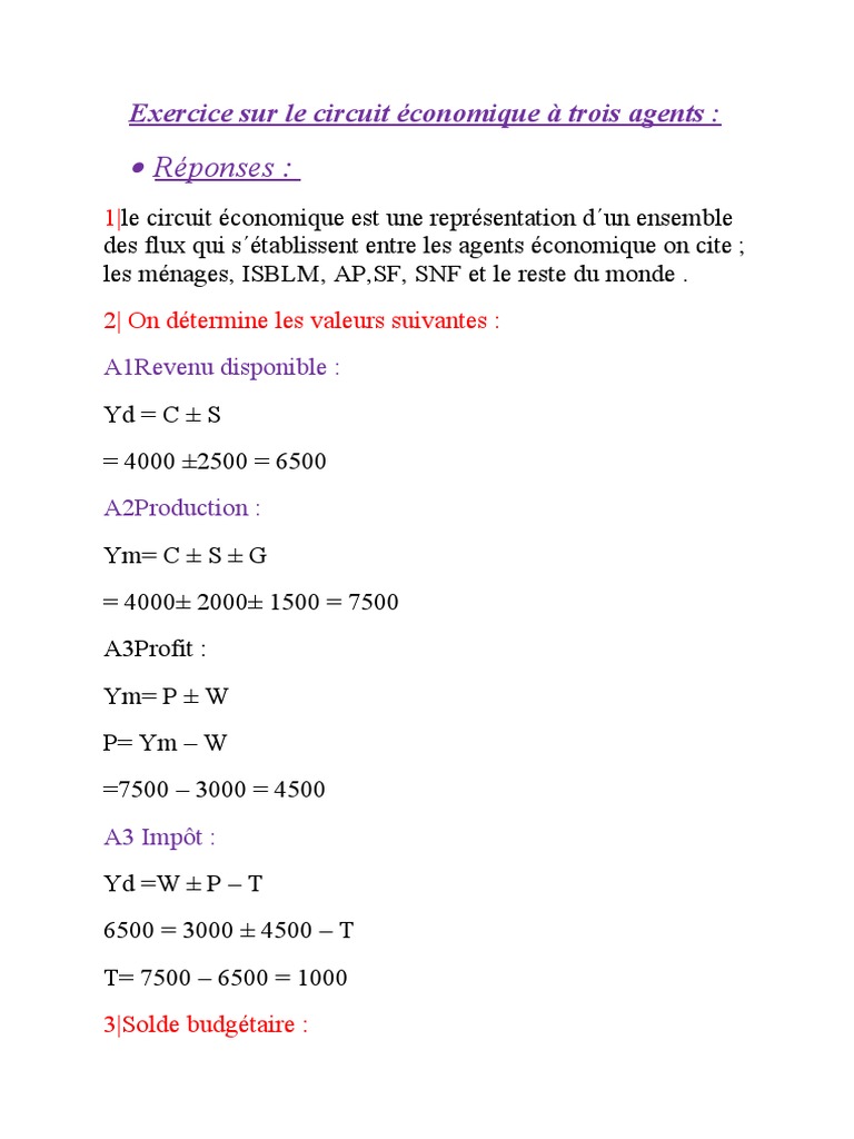 Exercice sur le circuit économique à 3 agents | PDF