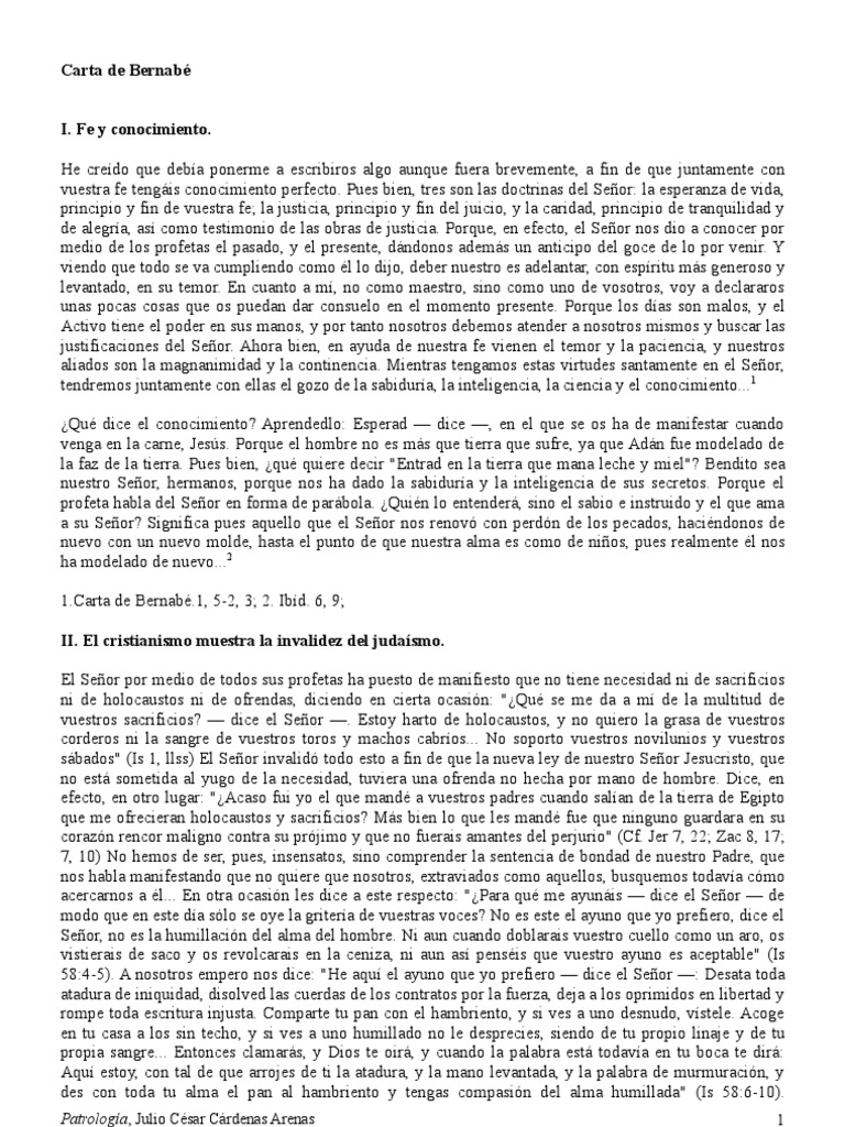Carta de Bernabe | PDF | Fe | Pecado