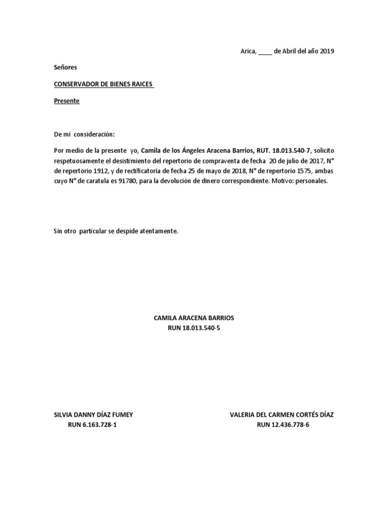 Solicitud de desistimiento de compraventa y devolución de dinero | PDF
